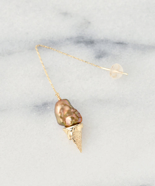 【10K Yellow Gold】Chocolate Gelato Pierced Earring (Single)【Japan Jewel ...